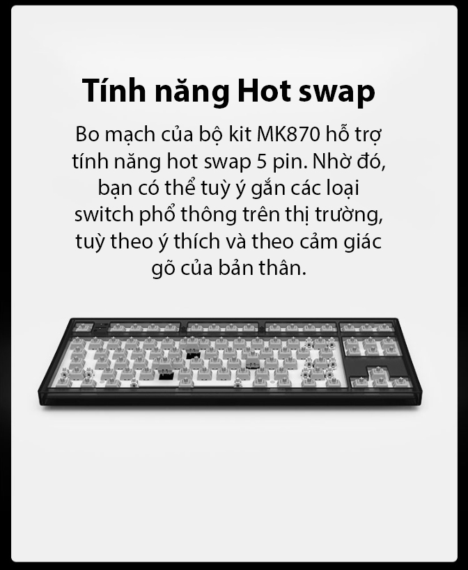 Bộ Kit FL-Esport K210-MK870 Transparent Black – Hotswap 87% RGB, Keycaps & Switches